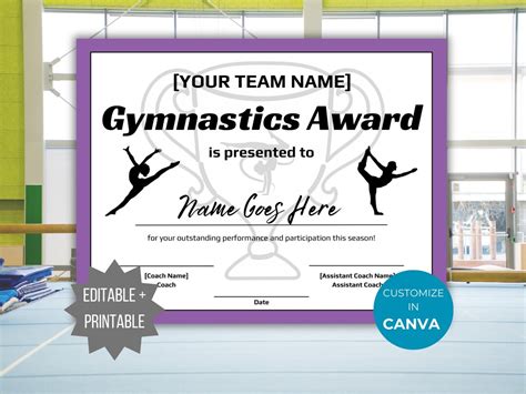 Editable Gymnastics Award Certificate Template Dance Team Participation