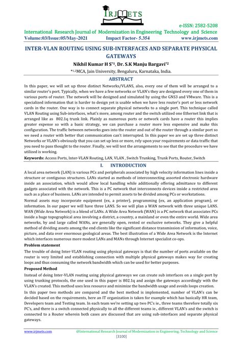 Pdf Inter Vlan Routing Using Sub Interfaces And Separate Physical