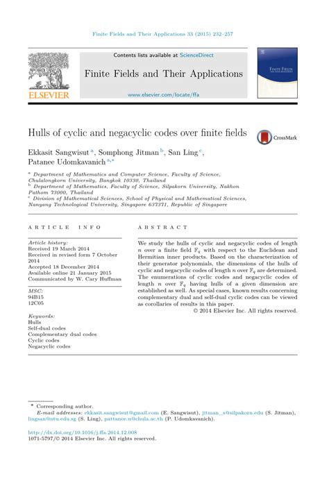 Pdf Hulls Of Cyclic And Negacyclic Codes Over Finite Fields
