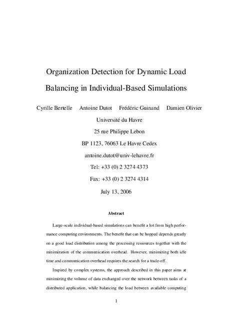 Pdf Organization Detection For Dynamic Load Balancing In Individual