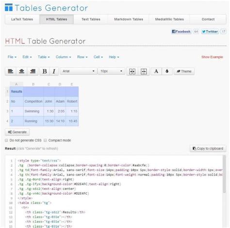 Un outil pour créer des tableaux HTML Tables Generator