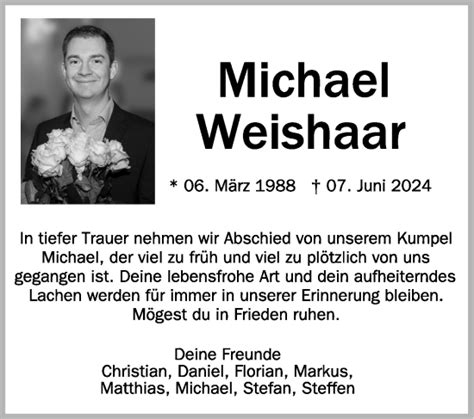 Traueranzeigen Von Michael Weishaar Schwaebische De Trauerportal
