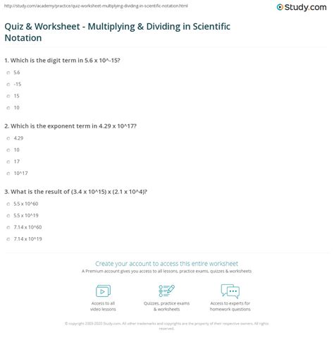 Quiz And Worksheet Multiplying And Dividing In Scientific Notation Worksheets Library