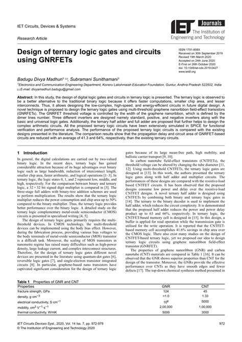 Design Of Ternary Logic Gates And Circuits Using Gnrfets