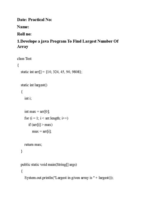 java 1 java notes date practical no name roll no 1 a java
