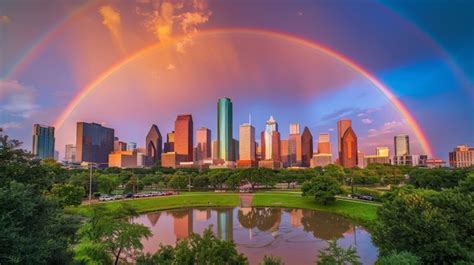 Paysage Avec Un Arc En Ciel Coloré Apparaissant Dans Le Ciel Photo