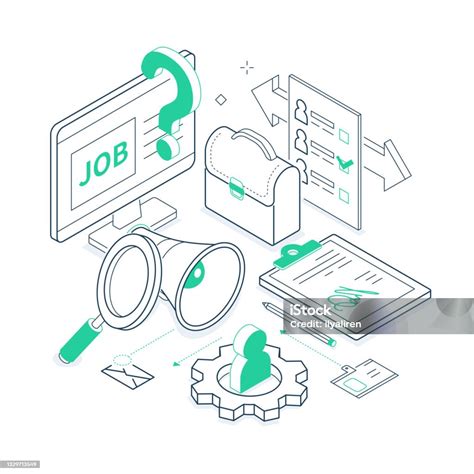 구직 등등 녹색 및 검은색 선 일러스트레이션 등측투영법에 대한 스톡 벡터 아트 및 기타 이미지 등측투영법 질의응답 직업소개소 Istock