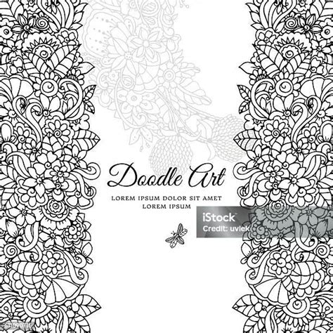벡터 일러스트레이션 플로럴 프레임 낙서 드로잉 색칠 공부 안티 스트레스 성인에 대한 스톡 벡터 아트 및 기타 이미지 성인