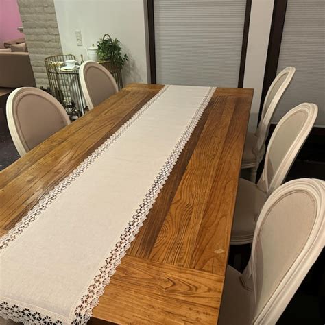 Oval Linen Lace Doily Small Table Runner Off White Dresser Scarf Modern