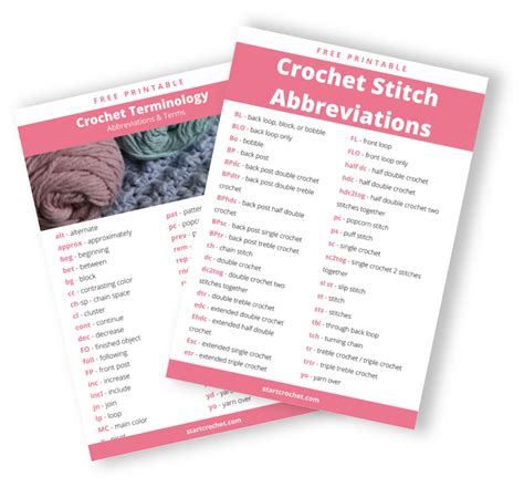 Printable Crochet Abbreviations