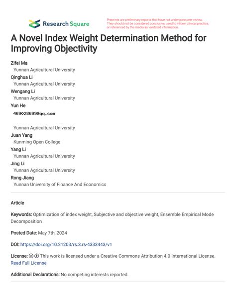 Pdf A Novel Index Weight Determination Method For Improving Objectivity