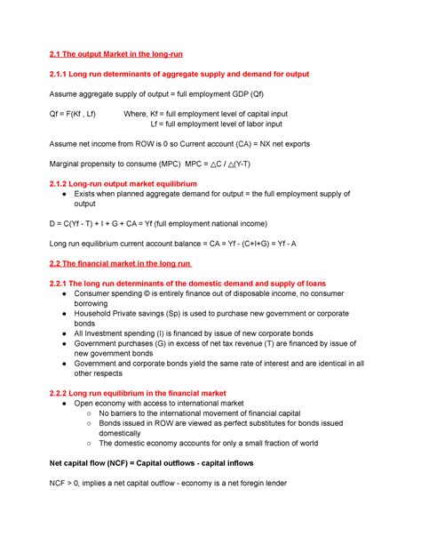Lesson 2 The Determinants Of Current Account Balance And Capital Flow 2 The Output Market In