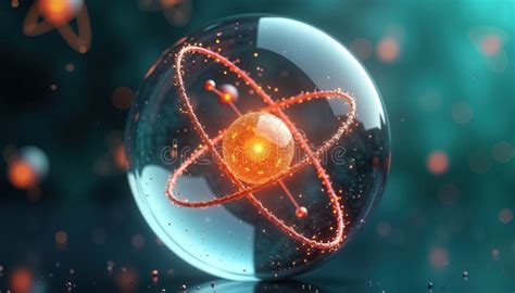 Illustration Shows Atom With Glowing Nucleus Electrons Orbiting