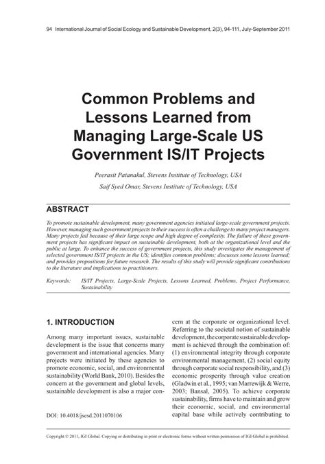 pdf common problems and lessons learned from managing large scale us government is it projects