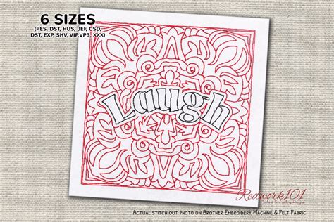 Laugh Word Lineart Machine Embroidery Designs Redwork101