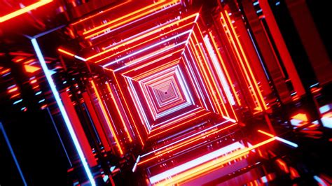 4k Loop Animation Endless Abstract Futuristic Tunnel With Multicolored Neon Lights Background