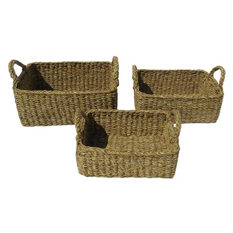 Home And Tech Seagrass Rectangle Baskets Set Of 3