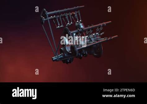 V6 Engine Inside Animation In Motion Pistons Camshaft Chain Valves And Other Mechanical
