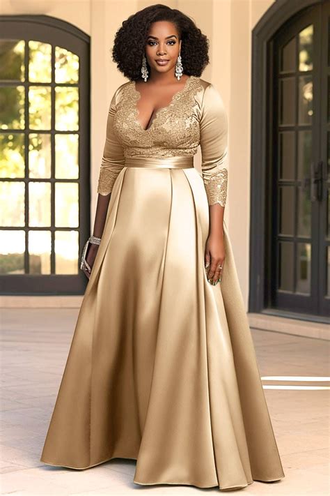 Xpluswear Design Plus Size Evening Gowns Green V Neck 34 Sleeve