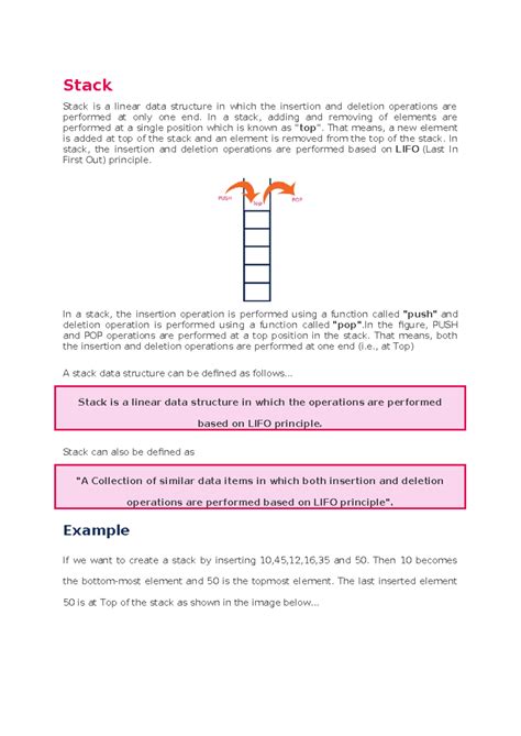 Stack Stack Stack Is A Linear Data Structure In Which The Insertion