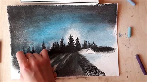 Видеоурок рисуем сухой пастелью ночной зимний пейзаж за 10 минут Youtube