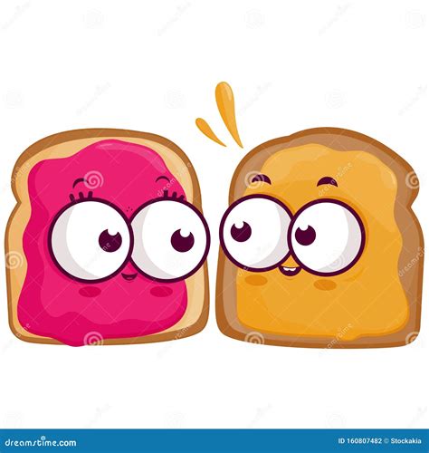 Slices Of Bread Characters With Peanut Butter And Jelly Cute Peanut