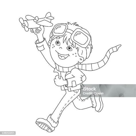 색칠놀이 페이지 외형선 의 말풍선이 있는 소년 만화 완구류 버즘 비행기에 대한 스톡 벡터 아트 및 기타 이미지 비행기 아이 외형선 Istock