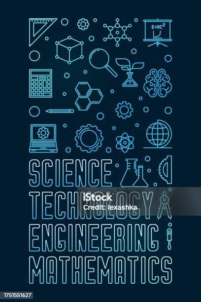 Stem 교육 개념 가는 선 세로 벡터 파란색 배너 Stem 주제에 대한 스톡 벡터 아트 및 기타 이미지 Stem 주제 개념 개발 Istock