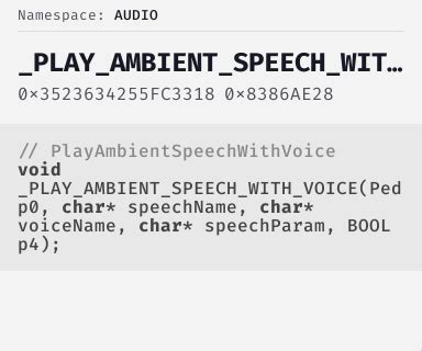 PlayPedAmbientSpeechWithVoiceNative FiveM Natives Cfx Re Docs
