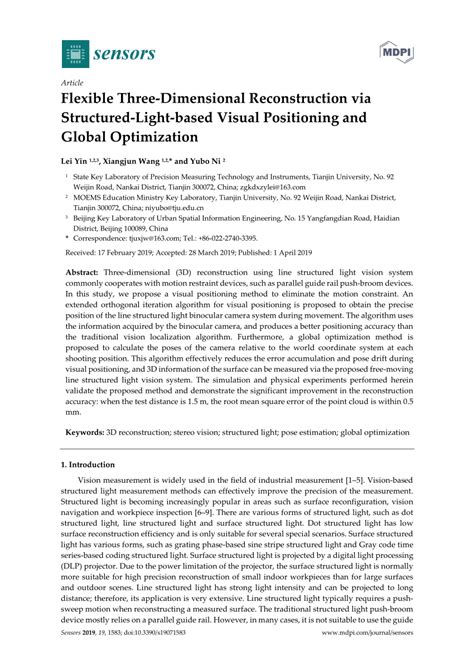 Pdf Flexible Three Dimensional Reconstruction Via Structured Light Based Visual Positioning
