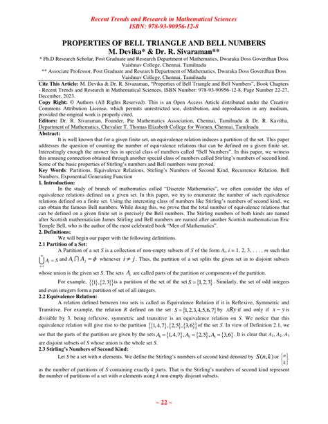 Pdf Properties Of Bell Triangle And Bell Numbers