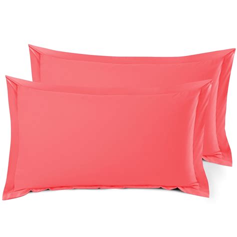 Nestl Set Of 2 King 20x36 Size Pillow Shams Coral Pink Hotel Luxury