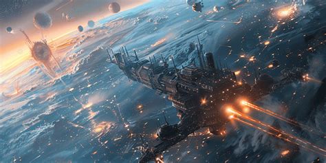 Futuristic Spaceship Soaring Over The Surface Of A Distant Planet With Stunning Celestial Views