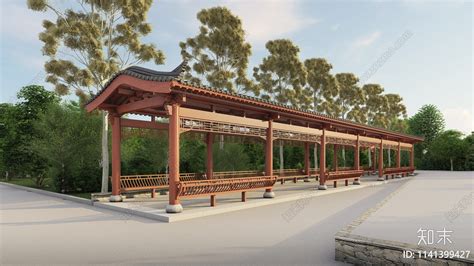 中式仿古木结构长廊su模型下载【id1141399427】知末su模型网