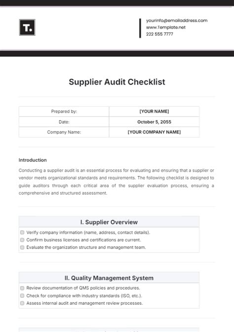Free Printable Supplier Audit Checklist Template To Edit Online