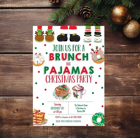 Christmas Brunch Invitation Pancake Holiday Party Santa Breakfast