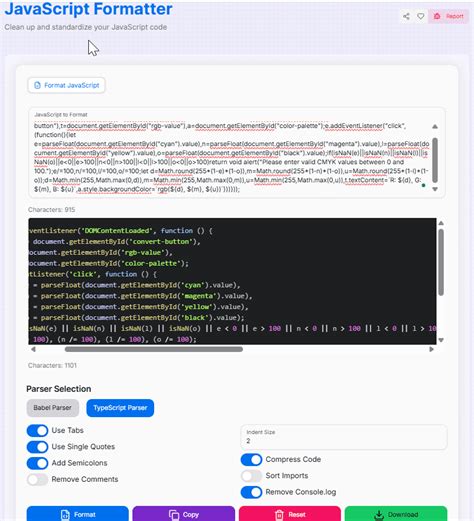 Javascript Formatter Webtoolscenter