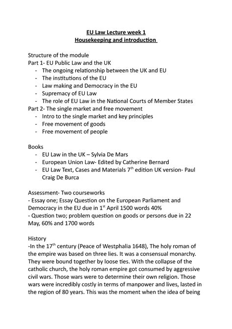 Eu Law Lecture Week 1 Copy Eu Law Lecture Week 1 Housekeeping And Introduction Structure Of