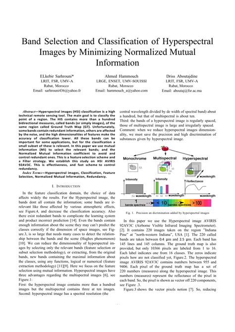 PDF Band Selection And Classification Of Hyperspectral Images By Minimizing Normalized Mutual