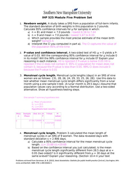 IHP 525 Module Five Problem Set Homework IHP 525 Module Five Problem