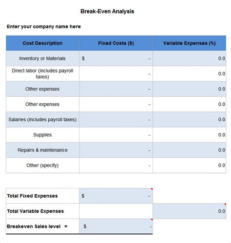 3 Break Even Analysis Templates Excel