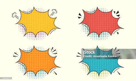 복고풍 만화 빈 말풍선이 화려한 배경에 설정되어 있습니다 벡터 만화 일러스트 레이 션 빈티지 디자인 팝 아트 스타일 문자에 대한 스톡 벡터 아트 및 기타 이미지 Istock