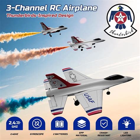 Deerc F16 Thunderbirds Rc Plane3ch Remote Control Airplane Fighter