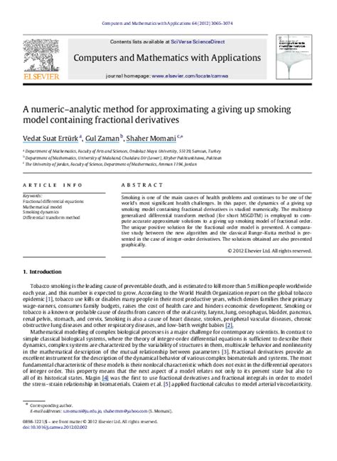 Pdf A Numericanalytic Method For Approximating A Giving Up Smoking Model Containing