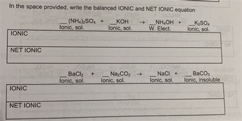 Solved In The Space Provided Write The Balanced Ionic And