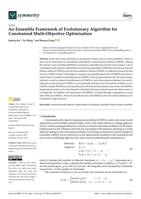 Pdf An Ensemble Framework Of Evolutionary Algorithm For Constrained Multi Objective Optimization