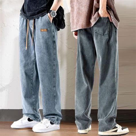 Jf Men กางเกงยีนขายาวลําลอง ทรงตรง ทรงหลวม สไตล์อเมริกันวินเทจ สําหรับผู้ชาย มี 3 สี ดำ สีฟ้า
