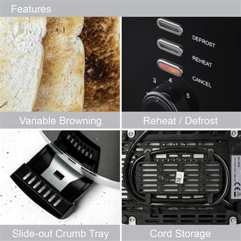 Quest 2 Slice Black And Silver Variable Browning Control Toaster