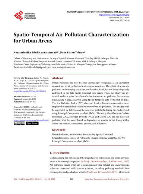Pdf Spatio Temporal Air Pollutant Characterization For Urban Areas