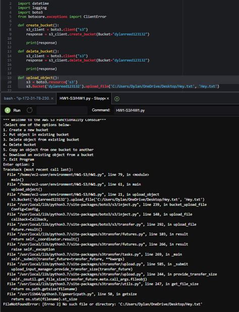 Amazon Web Services Python Error Using S3 Not Such File Or Directory